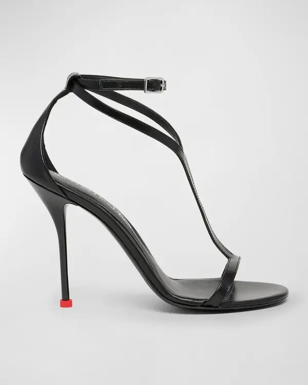 Alexander Mcqueen Harness Leather T-Strap Stiletto Sandals